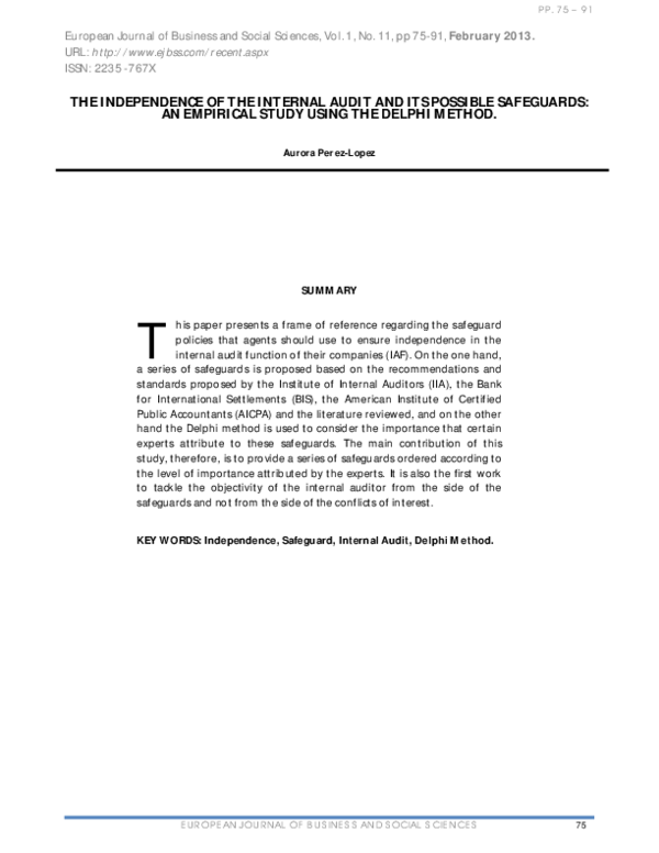 (PDF) THE INDEPENDENCE OF THE INTERNAL AUDIT AND ITS POSSIBLE ...