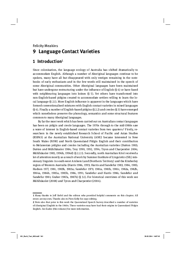 (PDF) 2014. Language contact varieties.