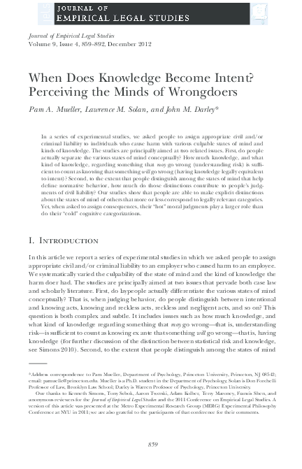 (PDF) When Does Knowledge Become Intent?: Perceiving the Minds of ...