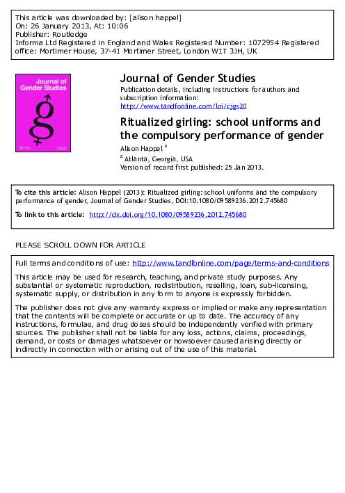 (PDF) Journal of Gender Studies Ritualized girling: school uniforms and ...