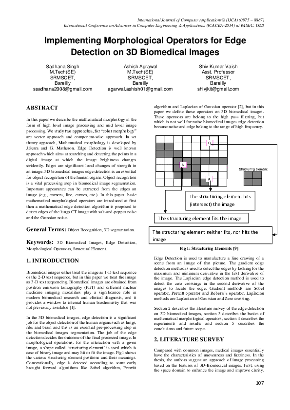 (PDF) Implementing Morphological Operators on 3D biomedical images