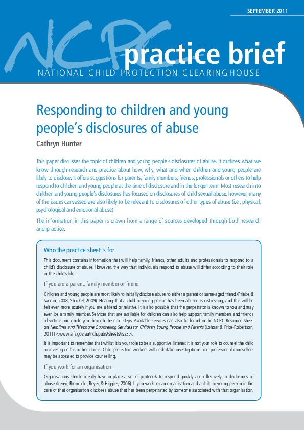 (PDF) Responding to children and young people's disclosures of abuse