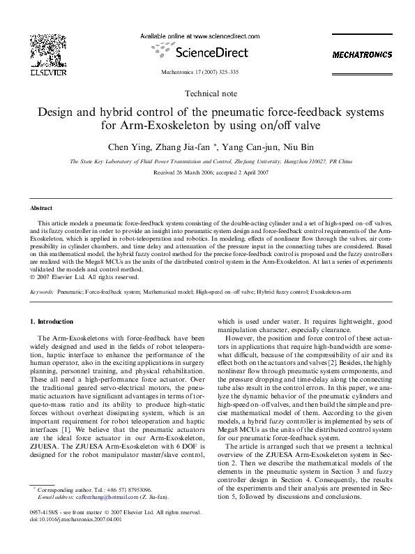 (PDF) Design and hybrid control of the pneumatic force-feedback systems ...