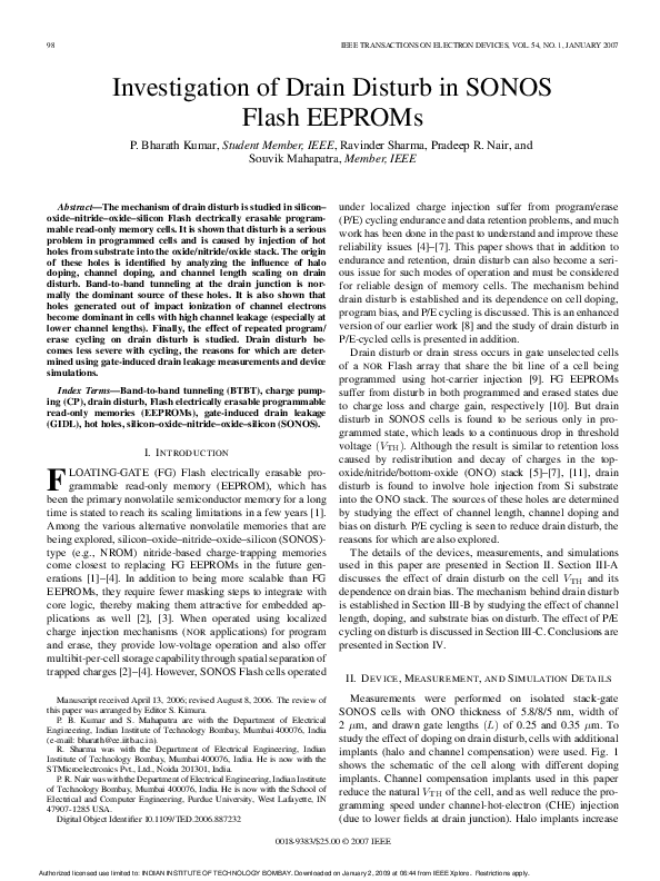 (PDF) Investigation of Drain Disturb in SONOS Flash EEPROMs