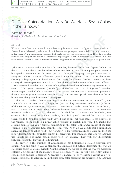 (PDF) Why do we name 7 colors in the rainbow? DOI: 10.1111/phc3.12131