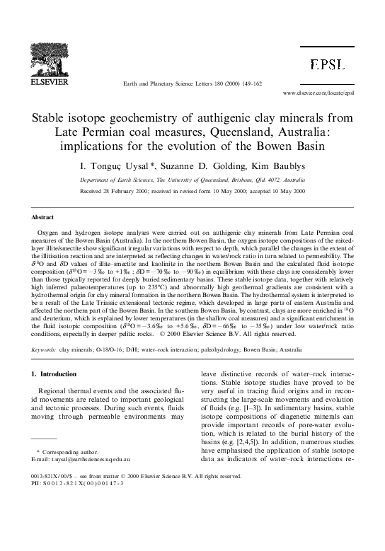 (PDF) Stable isotope geochemistry of authigenic clay minerals from Late Permian coal measures ...