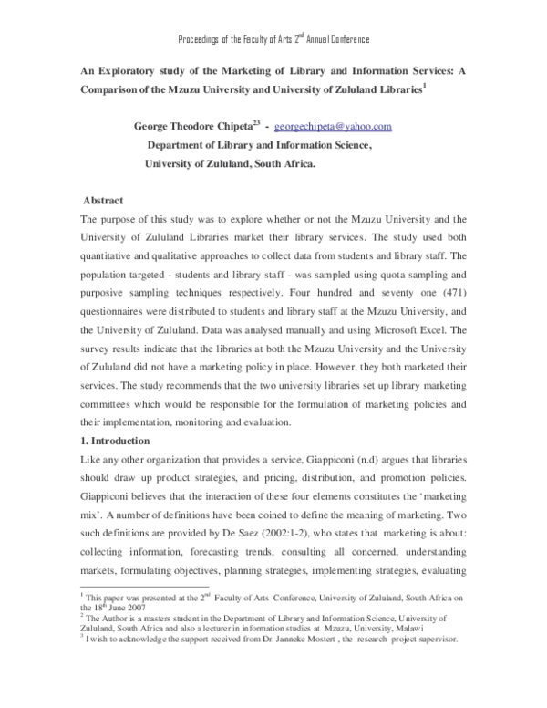 (PDF) An Exploratory study of the Marketing of Library and Information ...