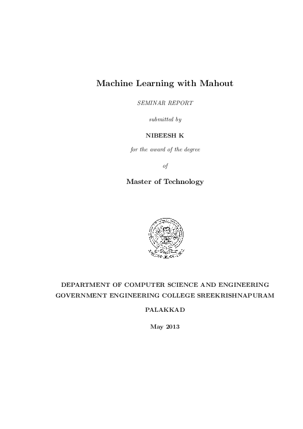 (PDF) Machine Learning with Mahout