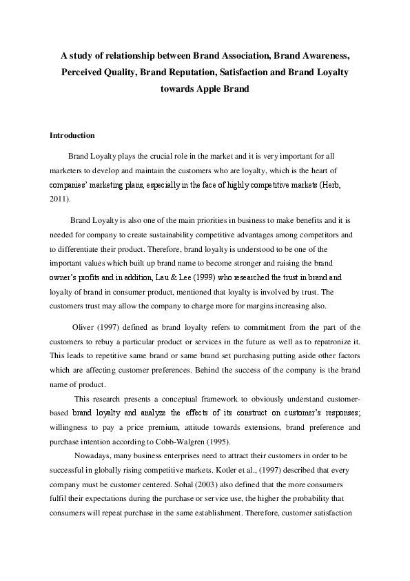 (DOC) Brand Loyalty towards Apple