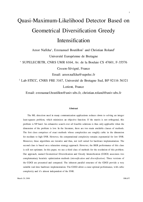 (PDF) Quasi-maximum-likelihood detector based on geometrical ...