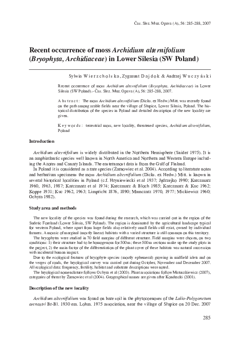 (PDF) Recent occurrence of moss Archidium alternifolium (Bryophyta ...