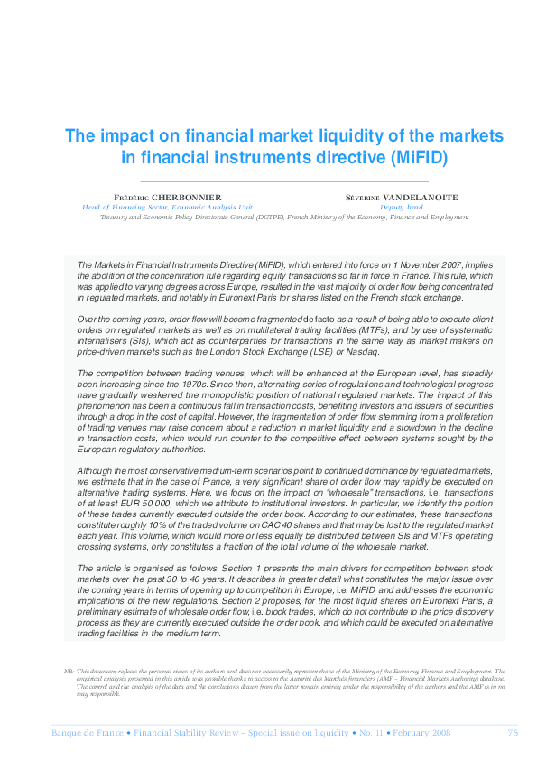 (PDF) The impact on financial market liquidity of the markets in ...