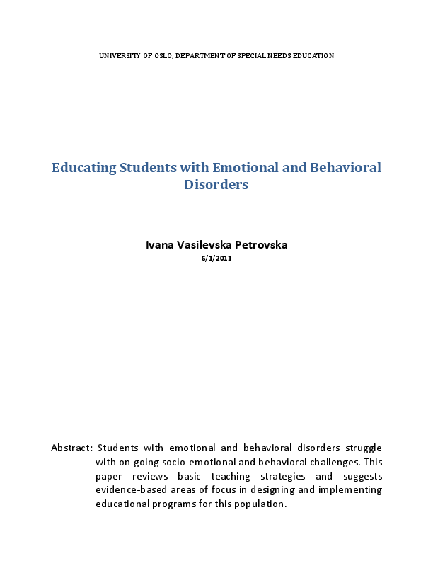(PDF) Educating Students with Emotional and Behavioral Disorders
