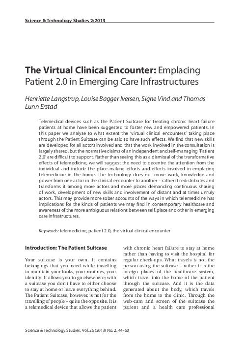 (PDF) The Virtual Clinical Encounter: Emplacing Patient 2.0 in Emerging ...