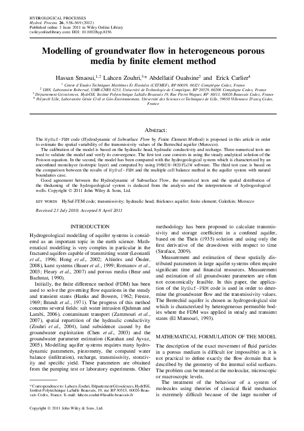 Modelling Of Groundwater Flow In Heterogeneous Porous Media By Finite Element Method Introduction