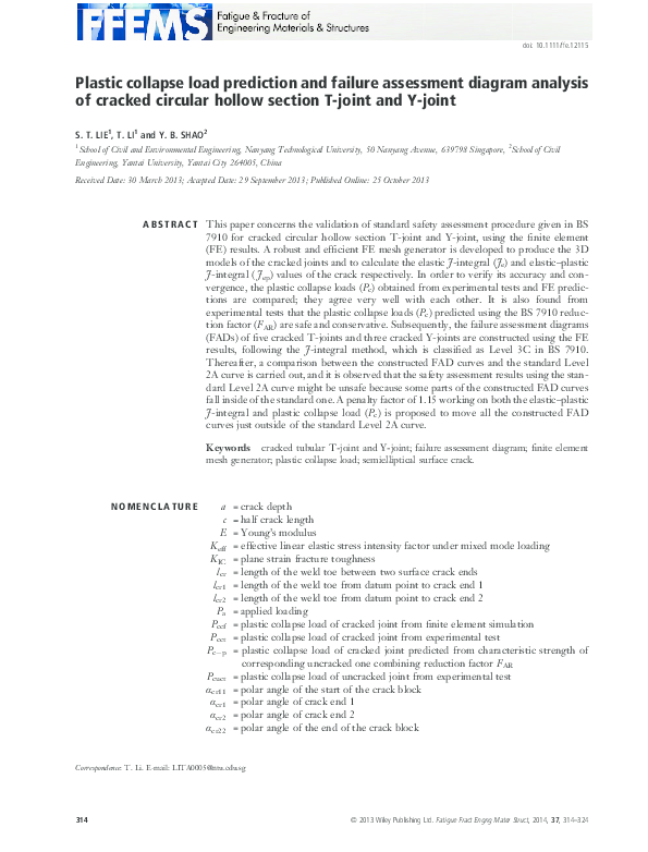 (PDF) Plastic collapse load prediction and failure assessment diagram ...