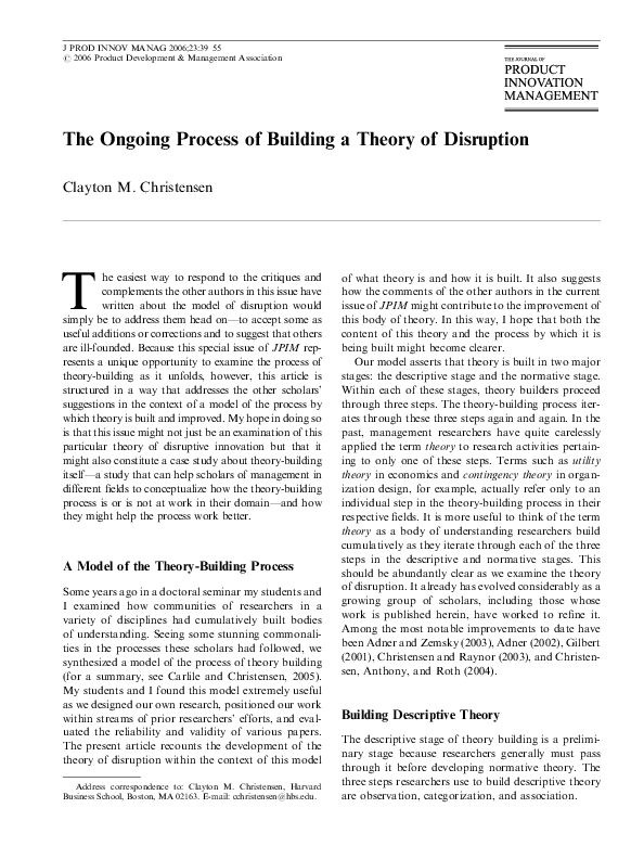 (PDF) The Ongoing Process of Building a Theory of Disruption A Model of ...