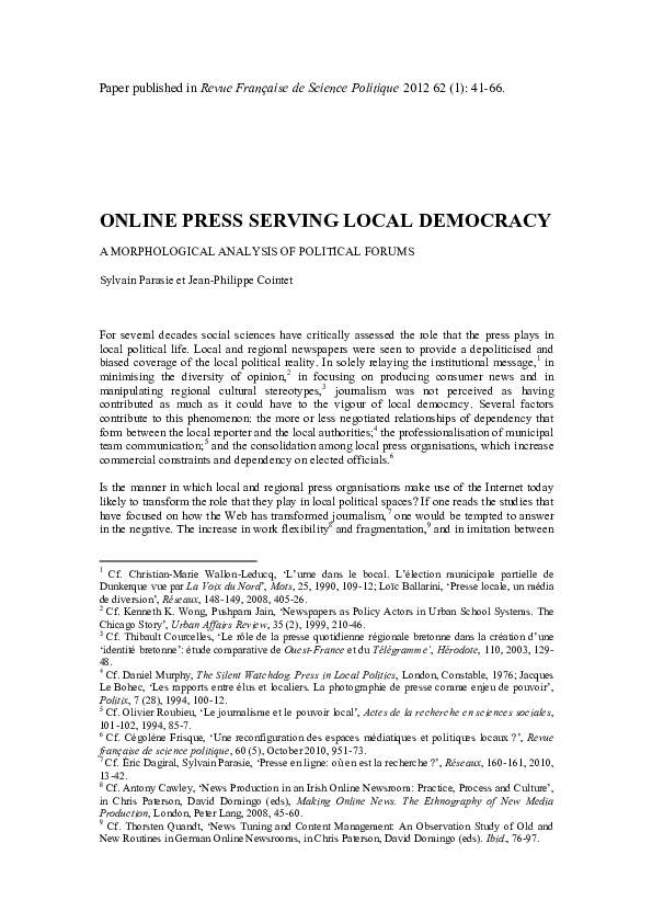 (PDF) Online Press Serving Local Democracy: A Morphological Analysis of ...