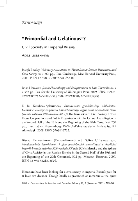 (PDF) Primordial and Gelatinous”?: Civil Society in Imperial Russia
