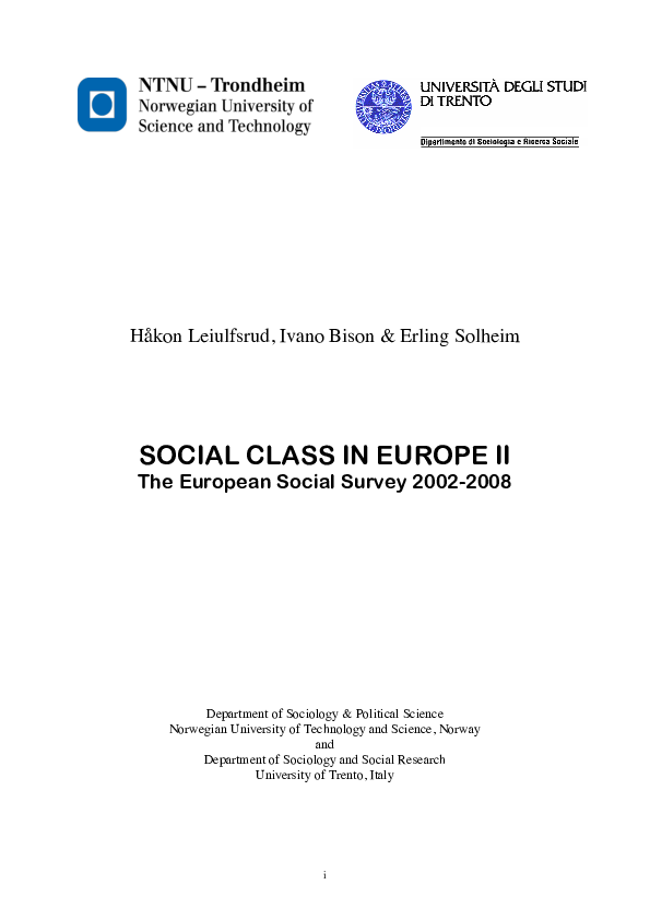 (PDF) Håkon Leiulfsrud, Ivano Bison & Erling Solheim SOCIAL CLASS IN ...