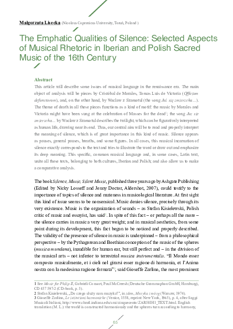 The Emphatic Qualities of Silence: Selected Aspects of Musical Rhetoric ...