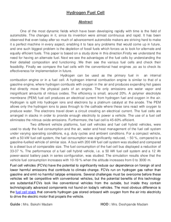 (DOC) Hydrogen Fuel Cell