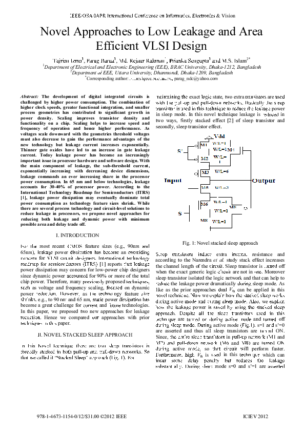(PDF) Novel Approaches to Low Leakage and Area Efficient VLSI Design 1 1· 1· 1 1 2