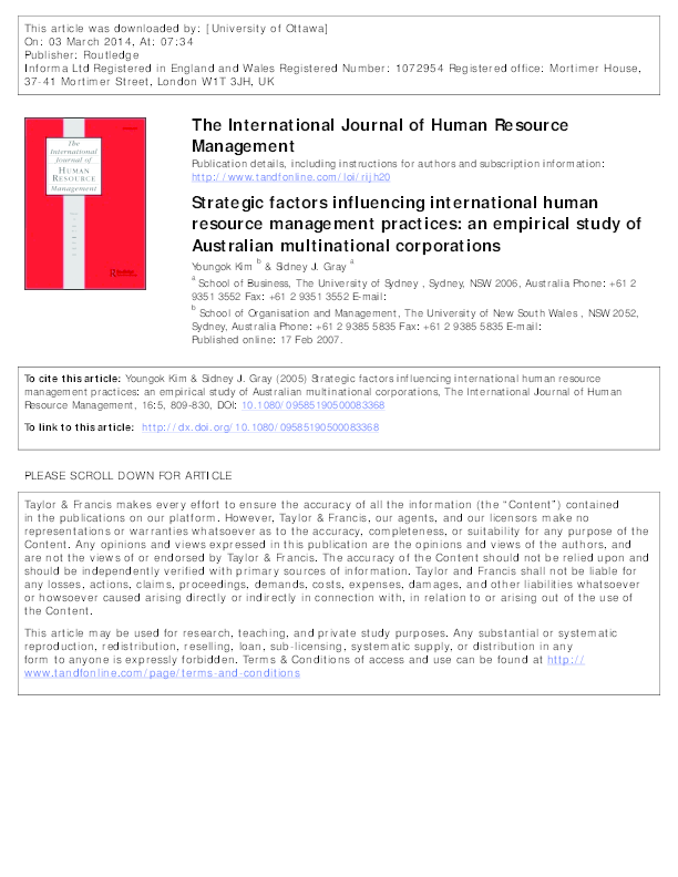 PDF Strategic Factors Influencing International Human Resource PDF Strategic Factors Influencing International Human Resource
