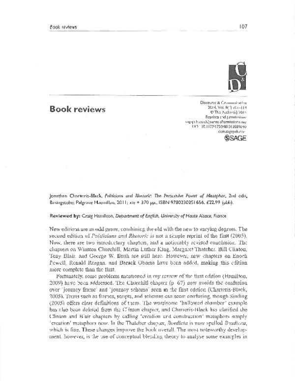 (PDF) 2014. Book review: 'Politicians and Rhetoric: The Persuasive ...
