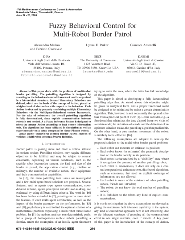 (PDF) Fuzzy behavioral control for multi-robot border patrol