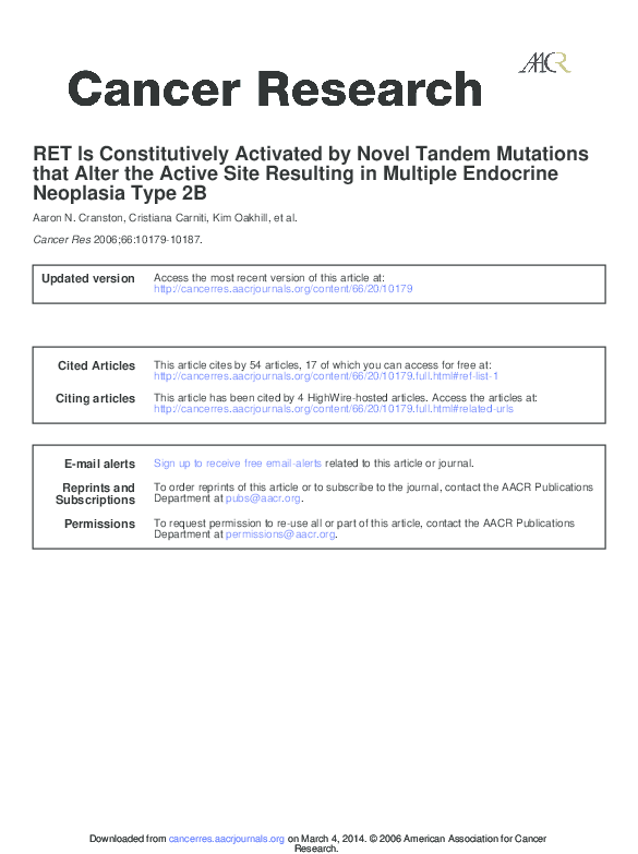 (PDF) RET Is Constitutively Activated by Novel Tandem Mutations that ...