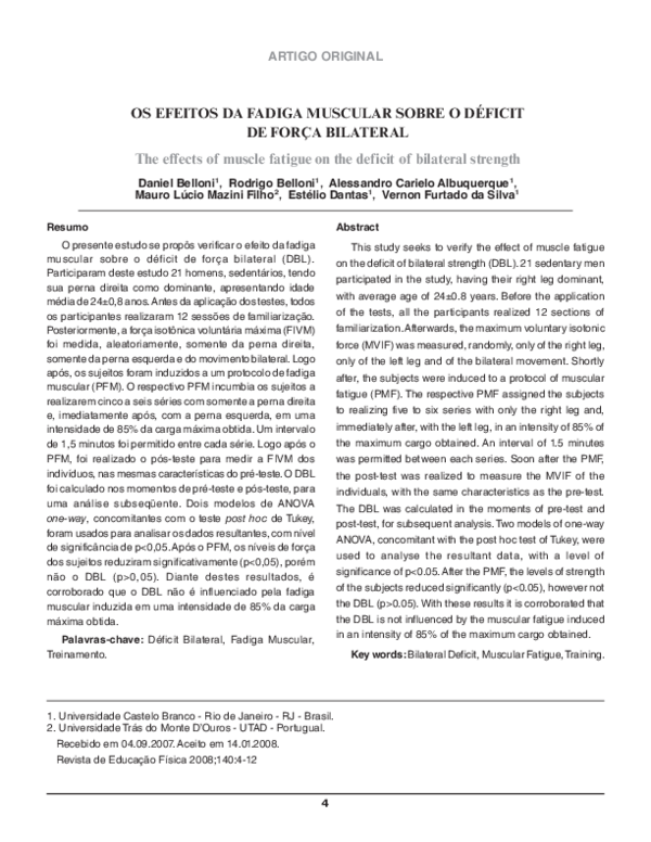 (PDF) OS EFEITOS DA FADIGA MUSCULAR SOBRE O DÉFICIT DE FORÇA BILATERAL ...