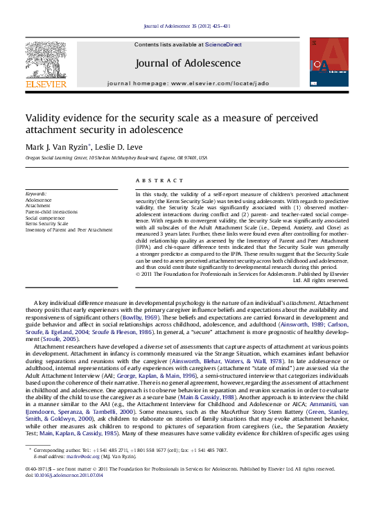 (PDF) Validity evidence for the security scale as a measure of ...
