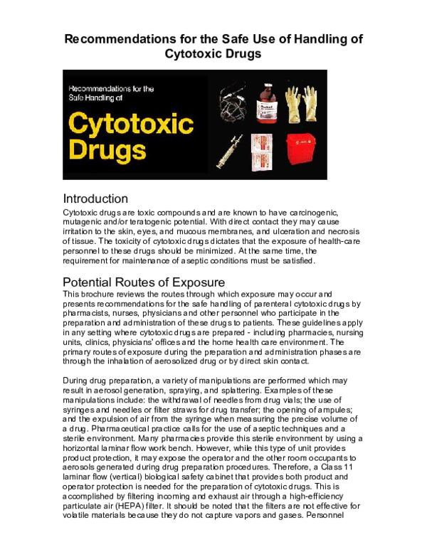(PDF) Recommendations for the Safe Use of Handling of Cytotoxic Drugs
