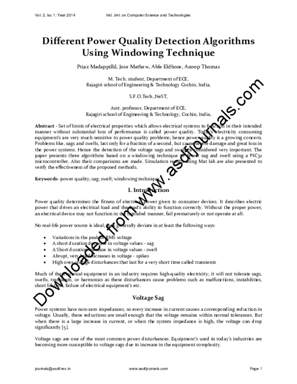 Pdf Different Power Quality Detection Algorithms Using Windowing Technique Admin Asdf