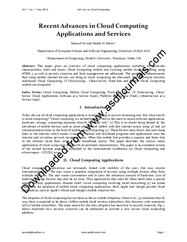 (PDF) Recent Advances in Cloud Computing Applications and Services