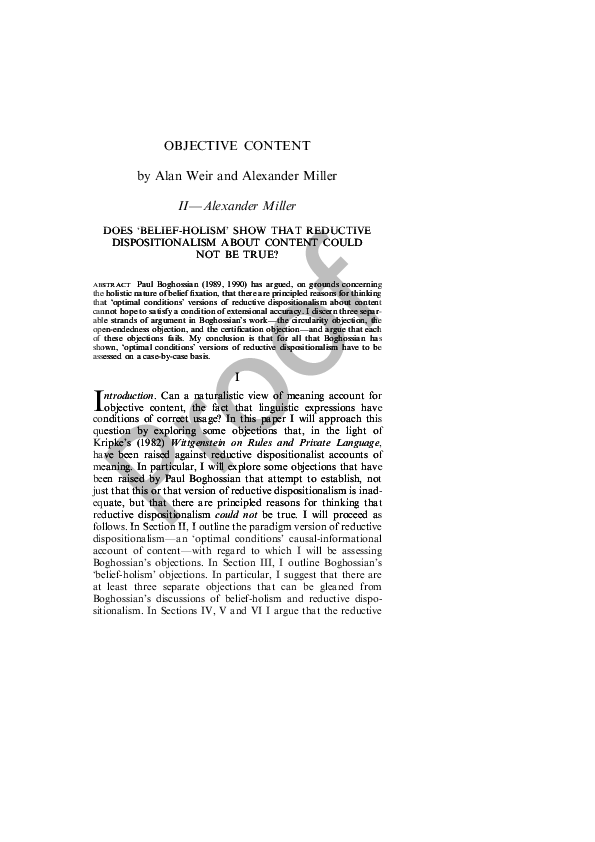 (PDF) Does 'Belief-Holism' Show That Reductive Dispositionalism About ...
