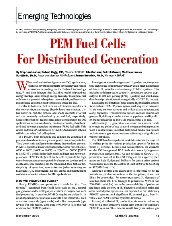 (PDF) PEM Fuel Cells For Distributed Generation