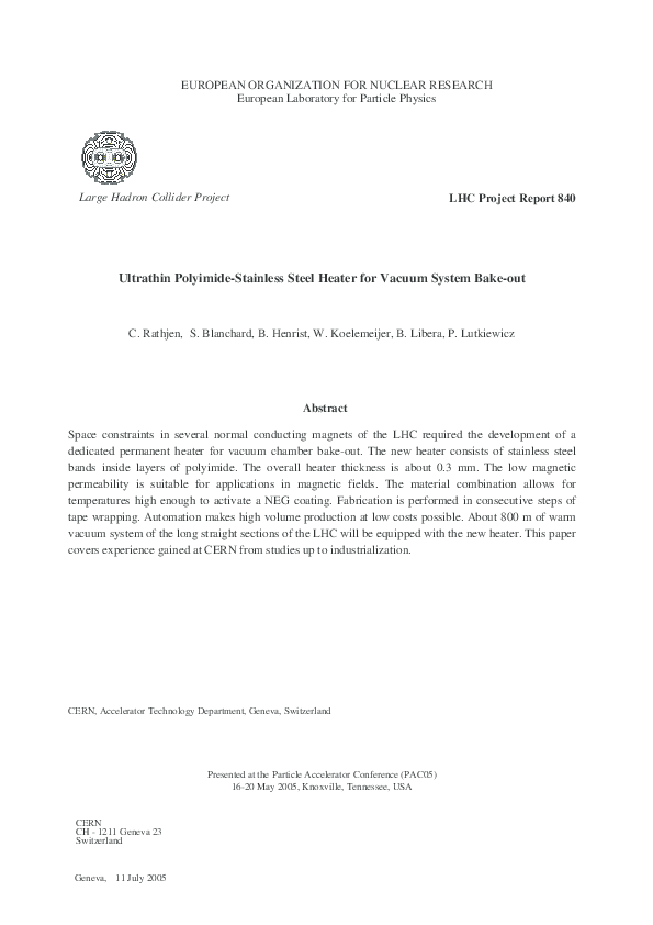 (PDF) Ultrathin Polyimide-Stainless Steel Heater for Vacuum System Bake-Out