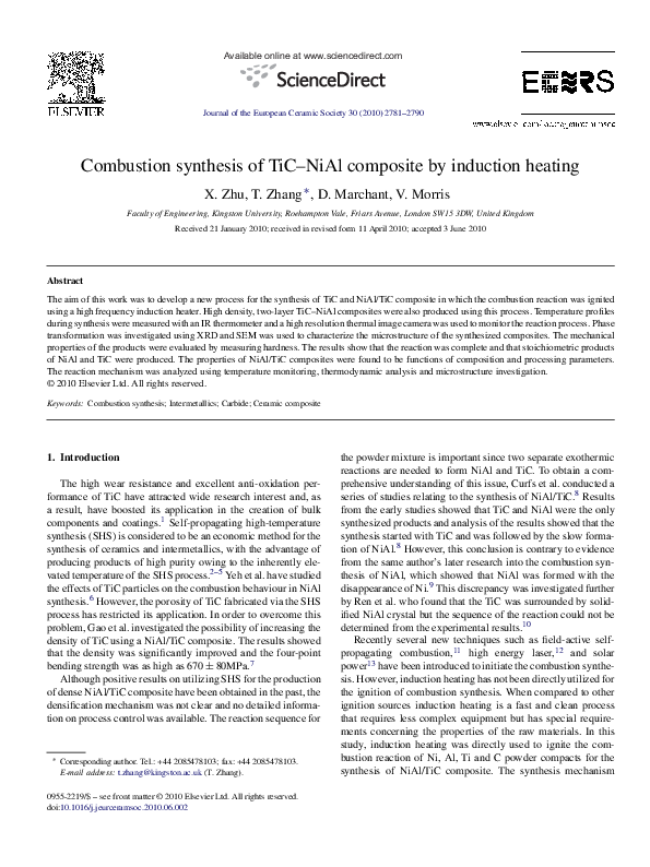(PDF) Combustion synthesis of TiC–NiAl composite by induction heating