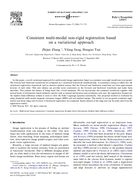 (PDF) Consistent multi-modal non-rigid registration based on a variational approach