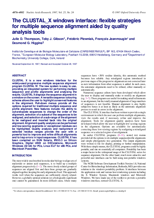 (PDF) The ClustalX windows interface: flexible strategies for multiple ...