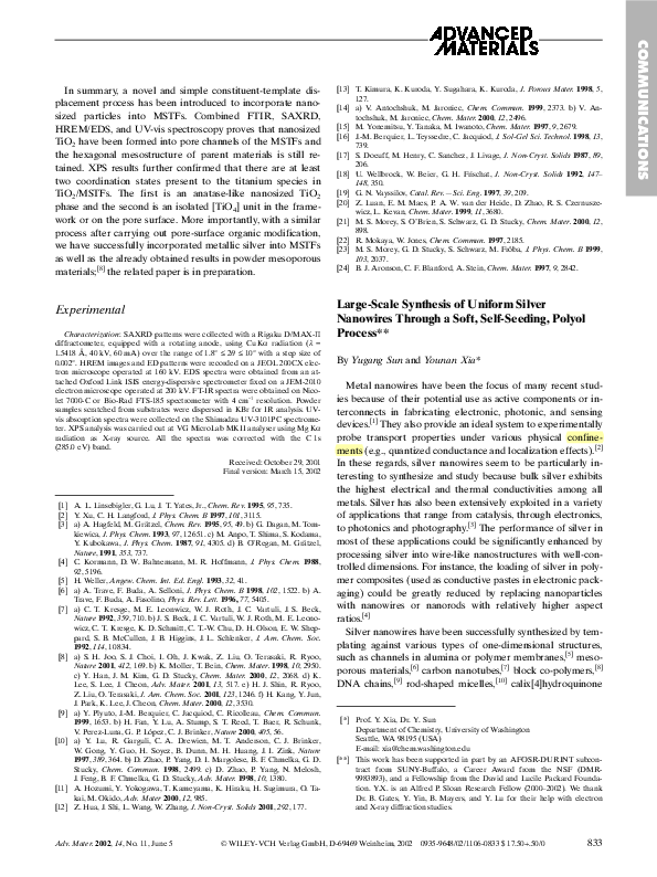 (PDF) Large-Scale Synthesis of Uniform Silver Nanowires Through a Soft, Self-Seeding, Polyol Process