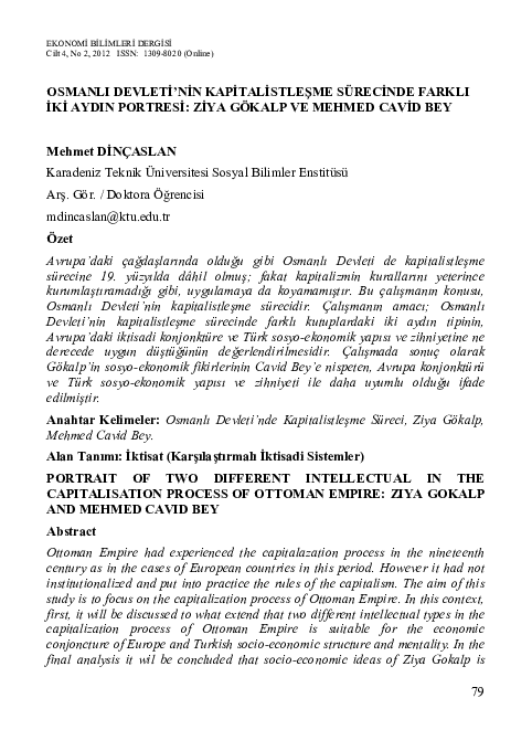 (PDF) Osmanlı Devleti'nin Kapitalistleşmesi Sürecinde Farklı İki Aydın ...
