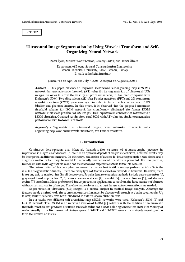 (PDF) Ultrasound Image Segmentation by Using Wavelet Transform and Self Organizing Neural Network