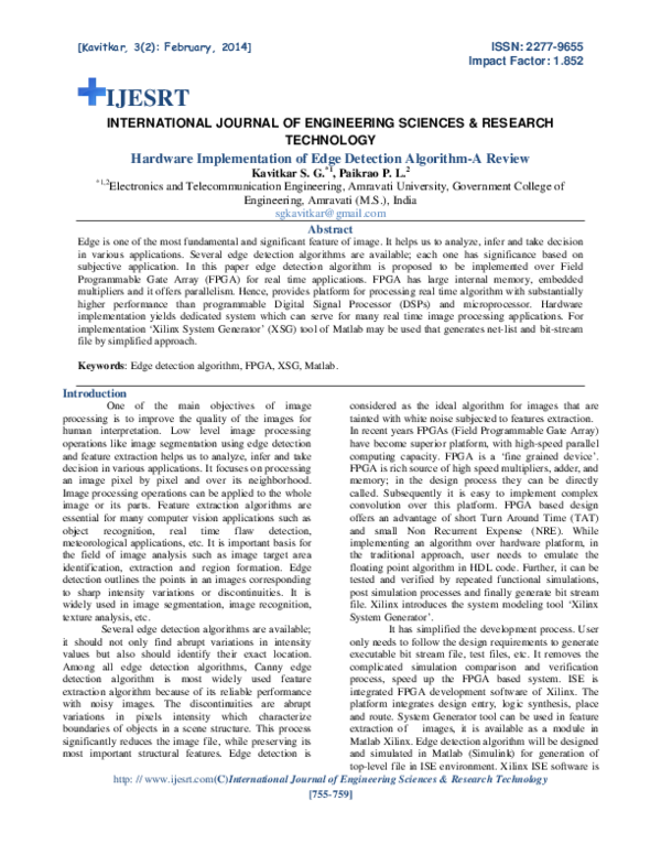 Pdf Hardware Implementation Of Edge Detection Algorithm A Review