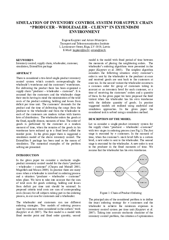 (PDF) SIMULATION OF INVENTORY CONTROL SYSTEM FOR SUPPLY CHAIN “PRODUCER ...