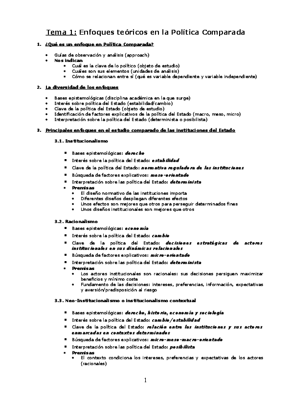 (PDF) Tema 1: Enfoques teóricos en la Política Comparada