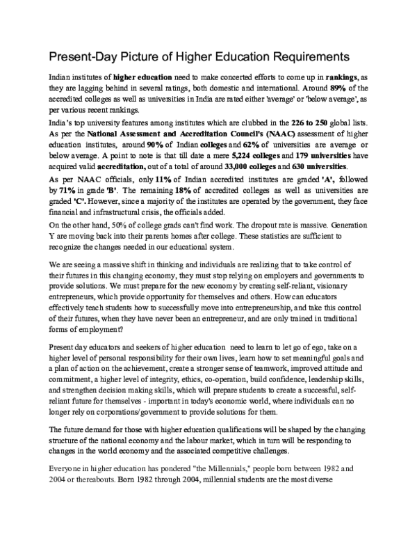 (DOC) Present day higher education requirements