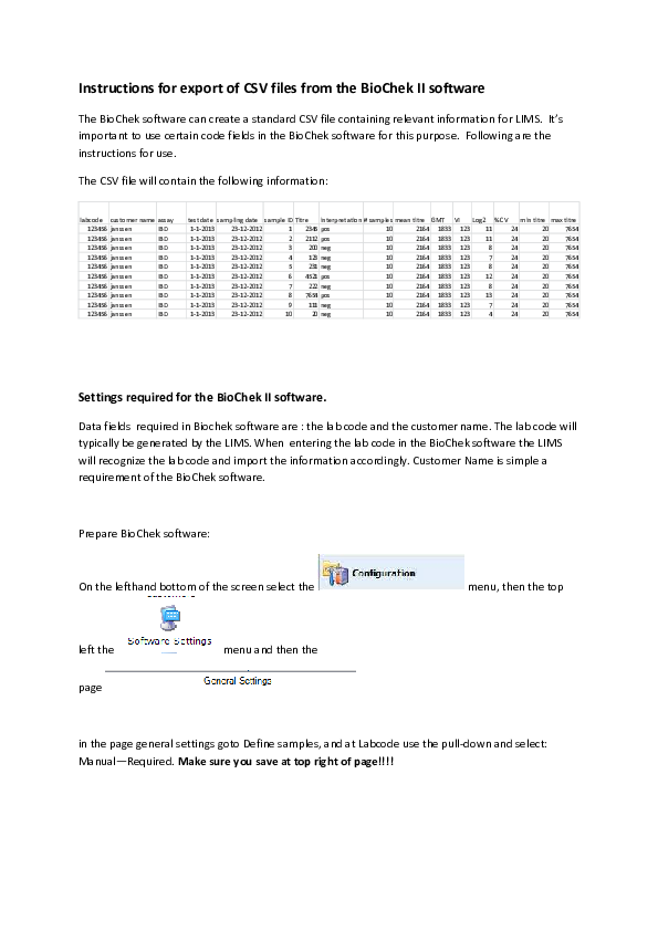 (PDF) Instructions for export of CSV files from the BioChek II software